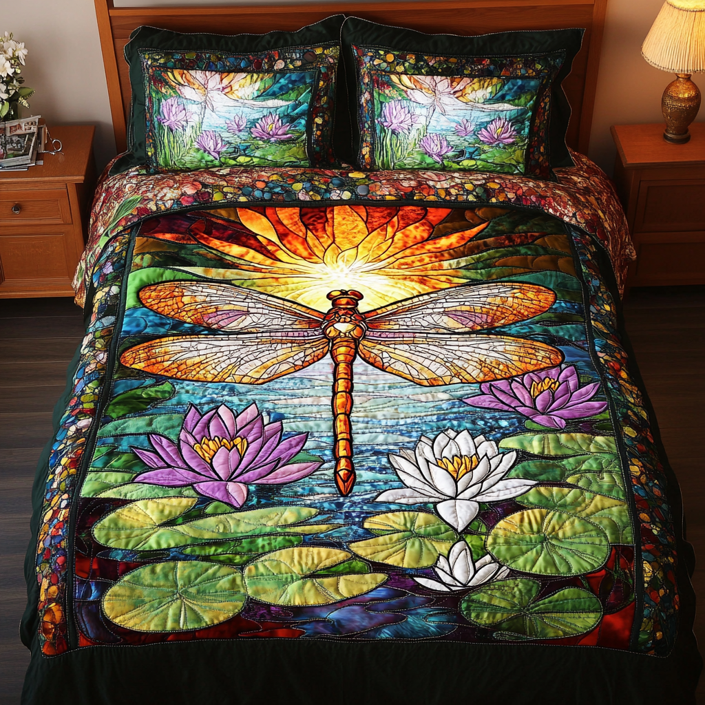 Graceful Dragonfly 3-Piece Quilted Bedding Set NCU0DK10735 – Vantique
