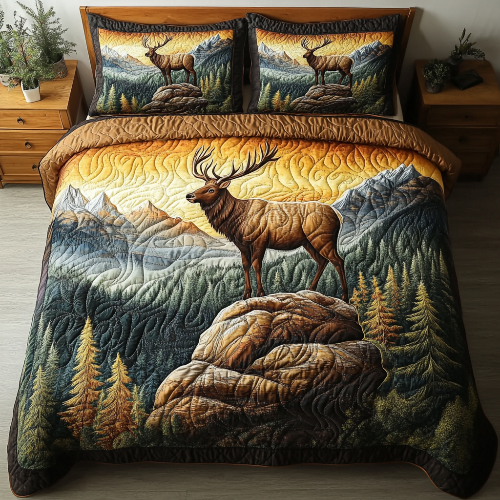 Graceful Stag 3-Piece Quilted Bedding Set NCU0DK7204 – Vantique