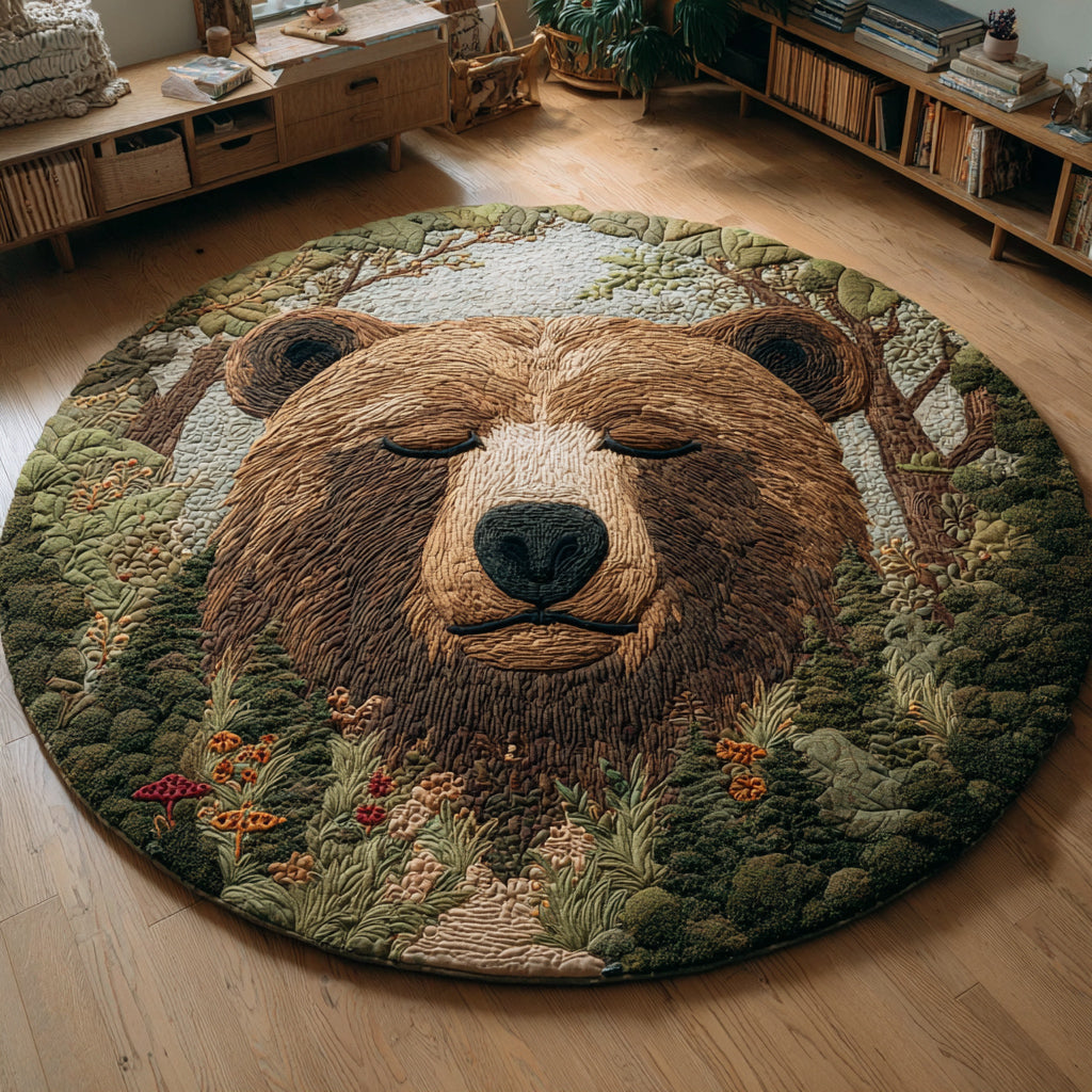 Grizzly Bear Nap Quilted Round Mat NCU0HH070 – Vantique
