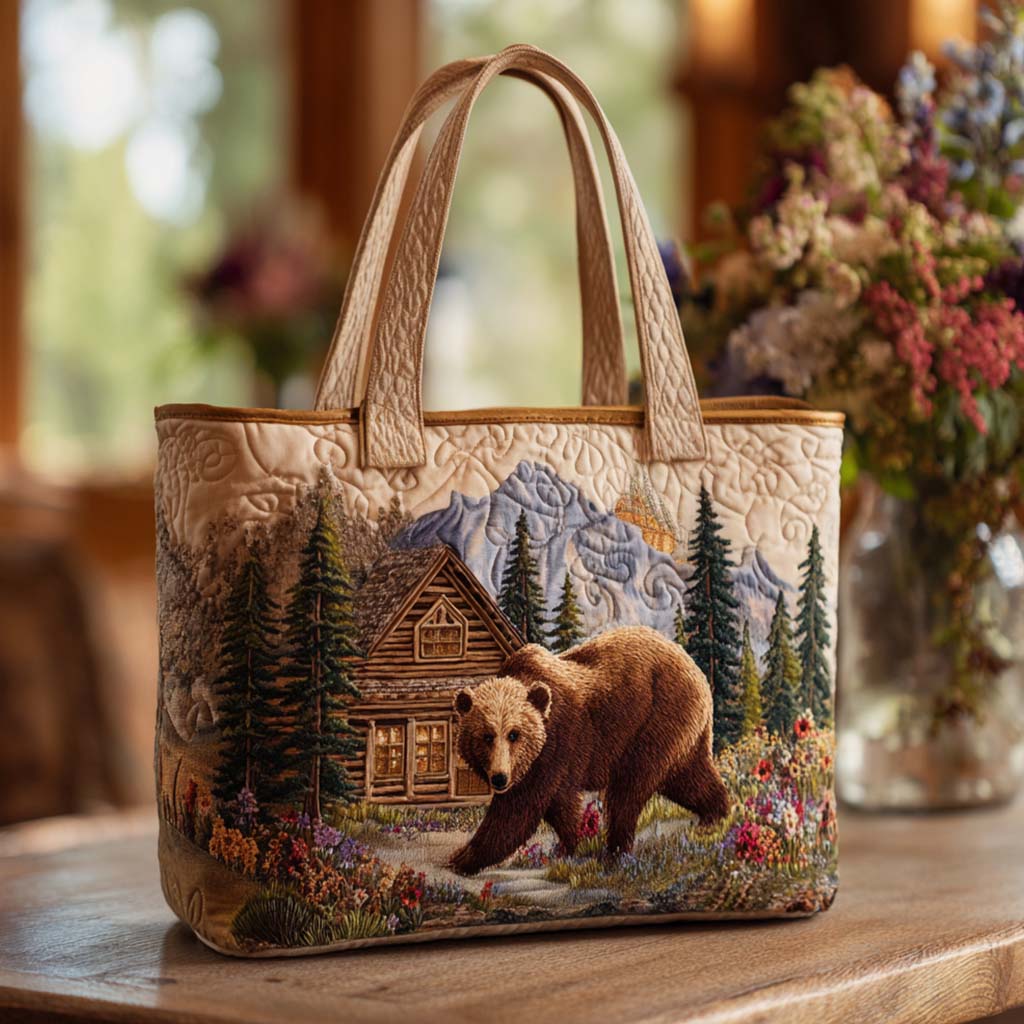 Grizzly Forest Scene Quilted Tote Bag NCU0NT9172 – Vantique