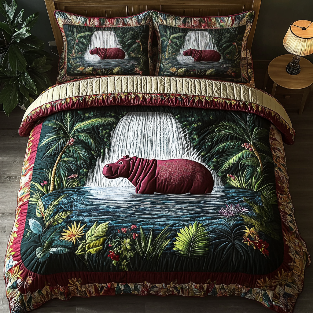 Happy Hippo 3-Piece Quilted Bedding Set NCU0DK3907 – Vantique