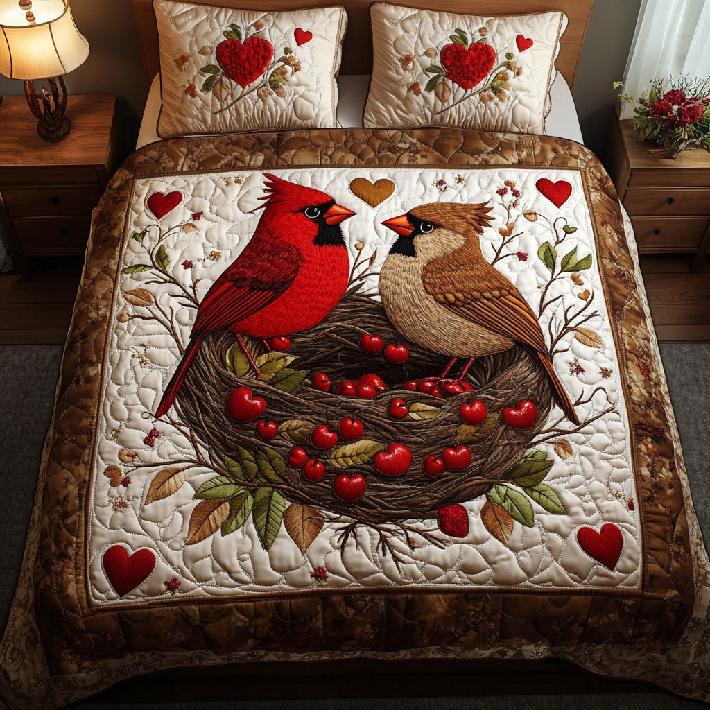 Heartful Cardinal Nest 3-Piece Quilted Bedding Set NCU0NT2911 – Vantique