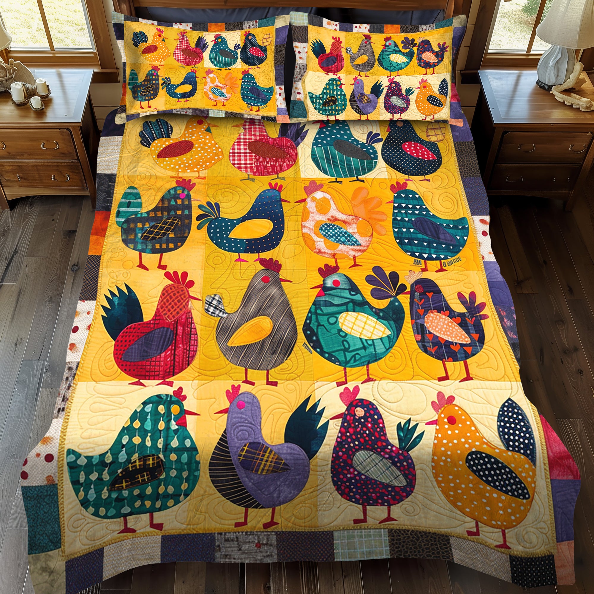 Hens Collection 3-Piece Quilted Bedding Set NCU0TH880 – Vantique