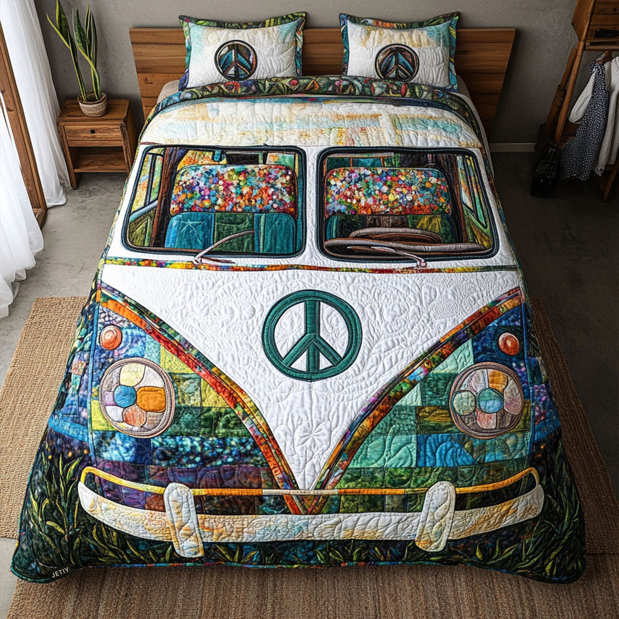 Hippie Van Haven 3-Piece Quilted Bedding Set NCU0PT3726 – Vantique