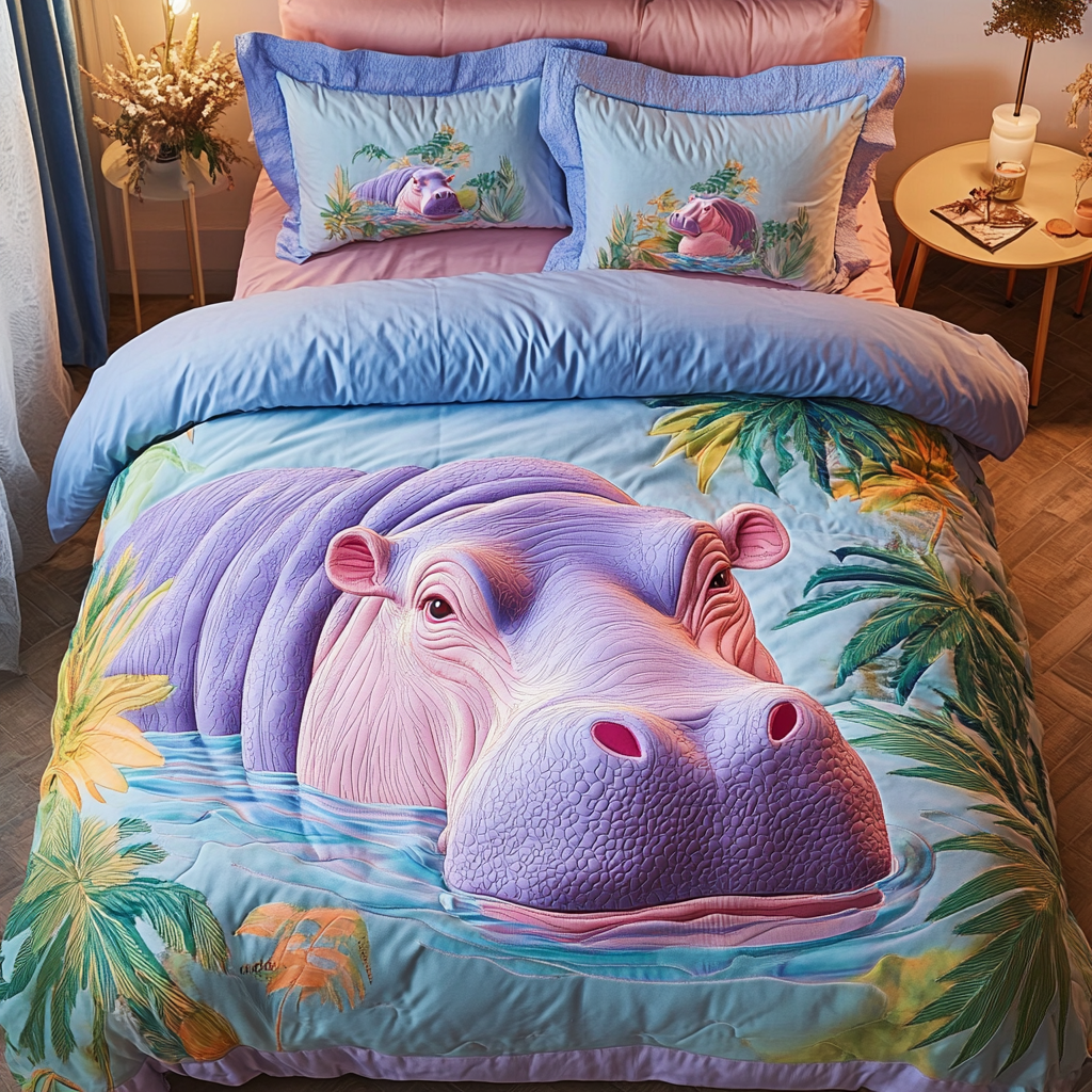 Hippo Hug 3-Piece Quilted Bedding Set NCU0VH5404 – Vantique