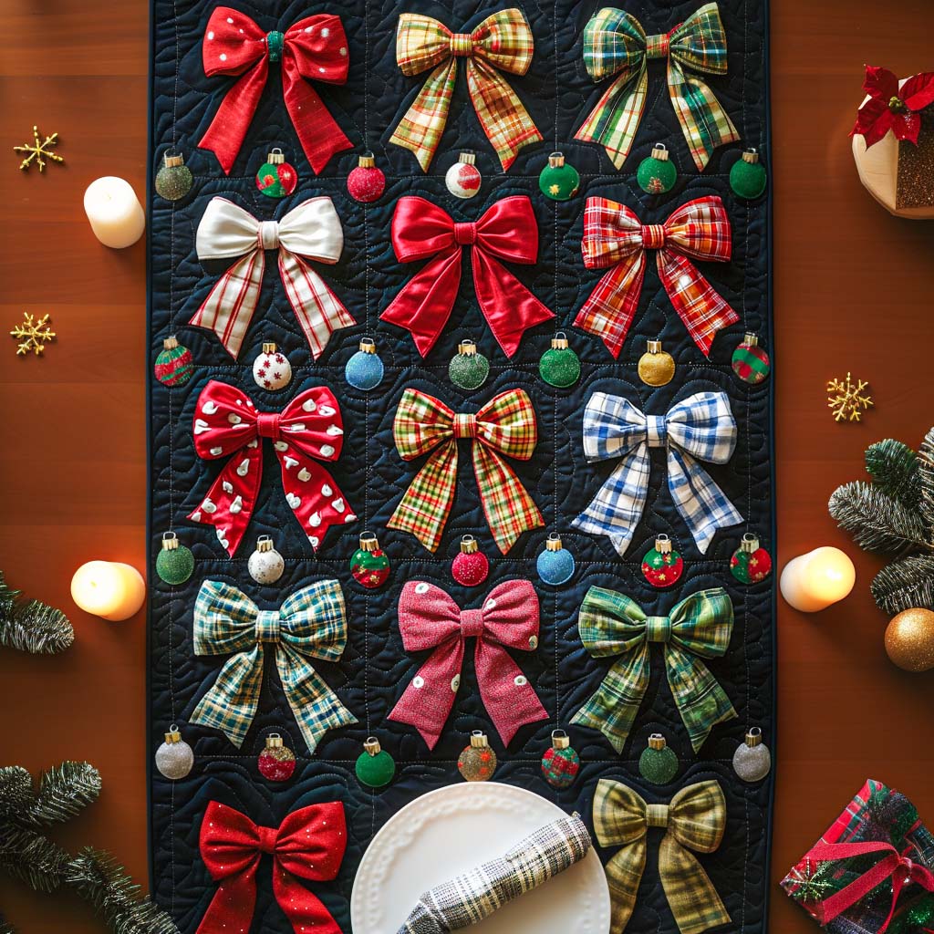 Holiday Bows Quilted Table Runner NCU0NT10480 – Vantique
