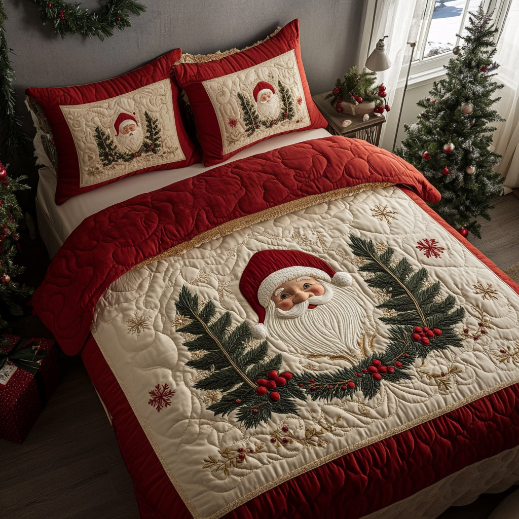 Holiday Santa 3-Piece Quilted Bedding Set NCU0DV8756 – Vantique