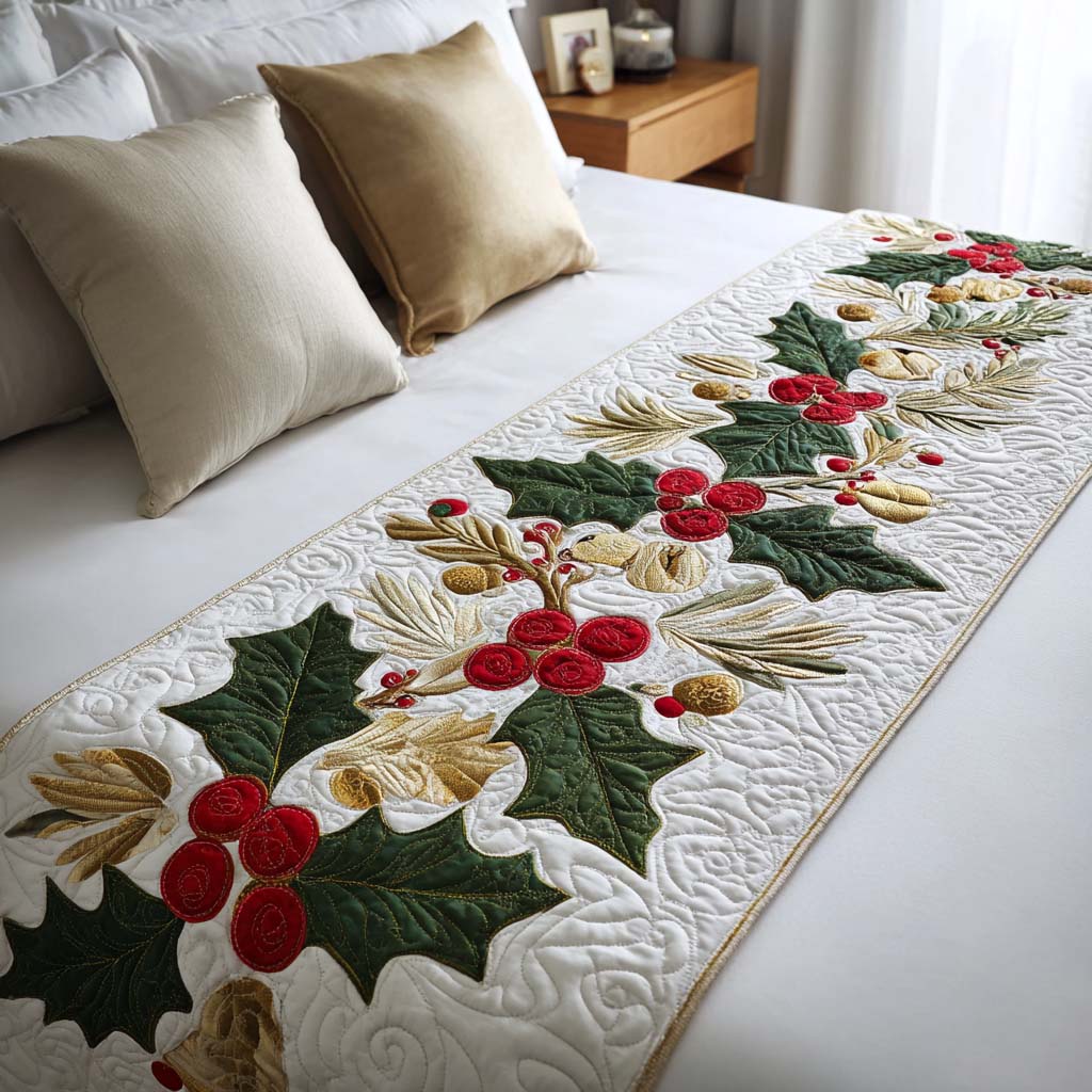 Holly Berries Quilted Bed Runner NCU0NT9790 – Vantique
