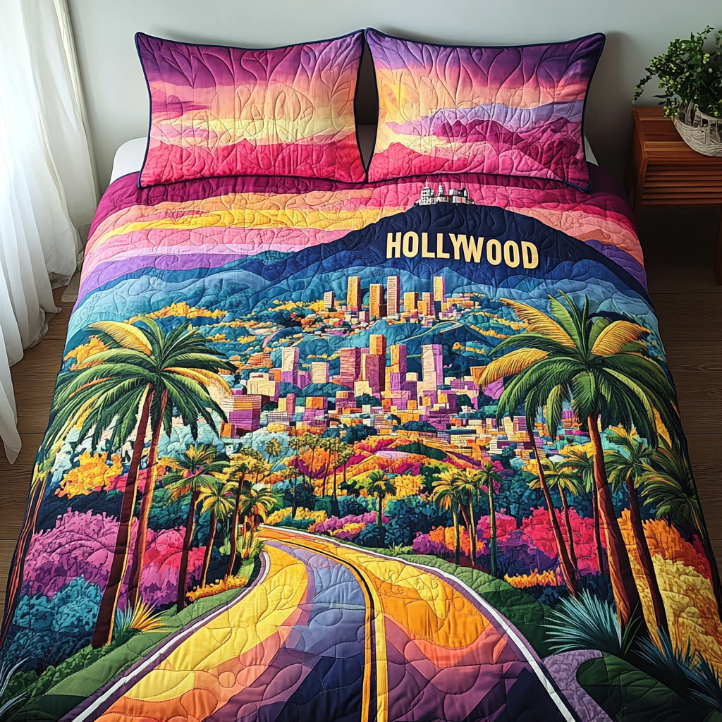Hollywood Los Angeles 3-Piece Quilted Bedding Set NCU0DV5124 – Vantique