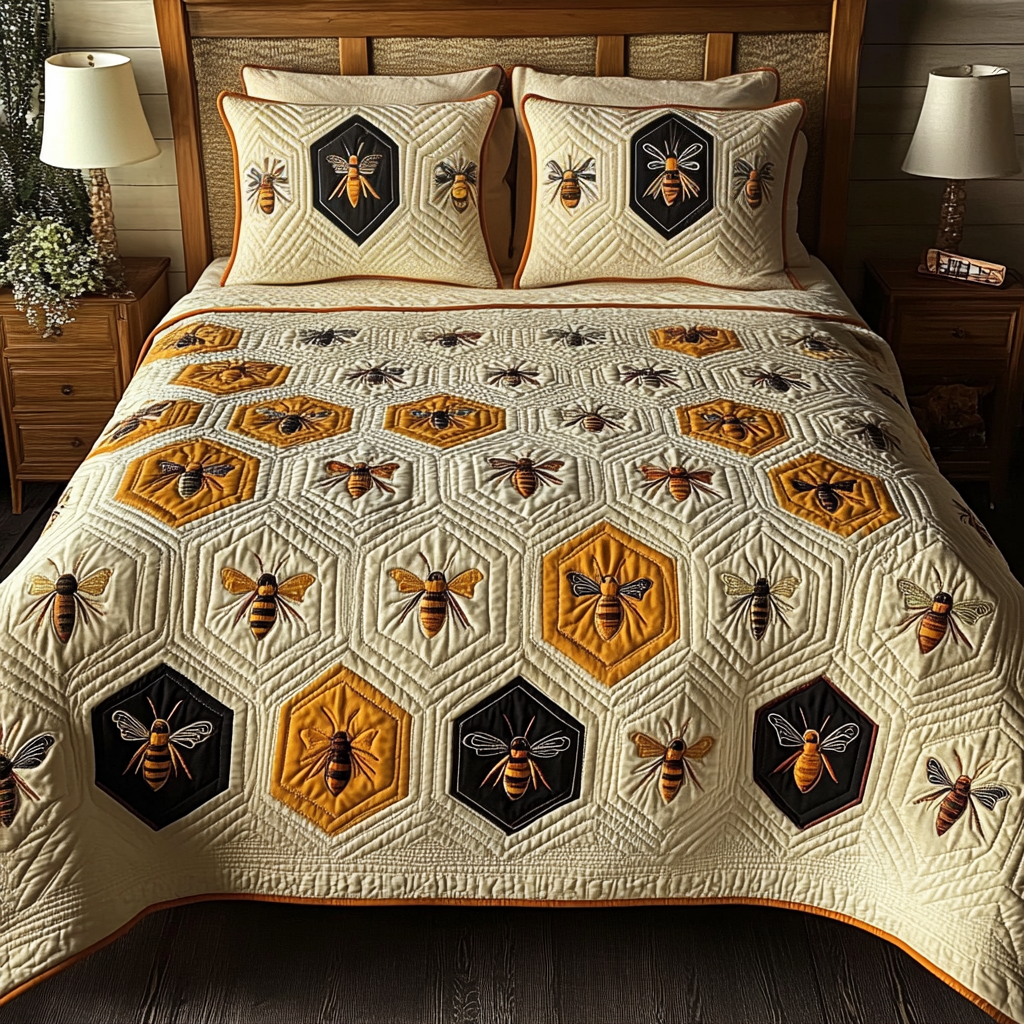 Honey Bee Dreams 3-Piece Quilted Bedding Set NCU0VH1659 – Vantique