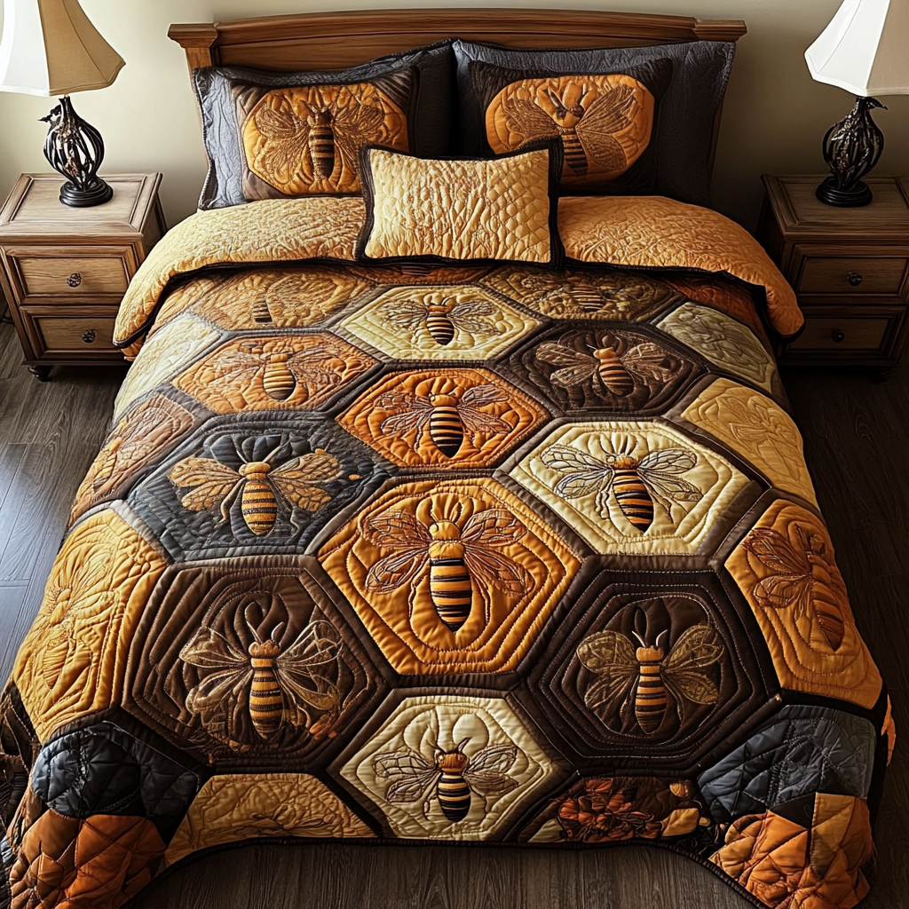 Honeycomb Harmony 3-Piece Quilted Bedding Set NCU0VH1656 – Vantique