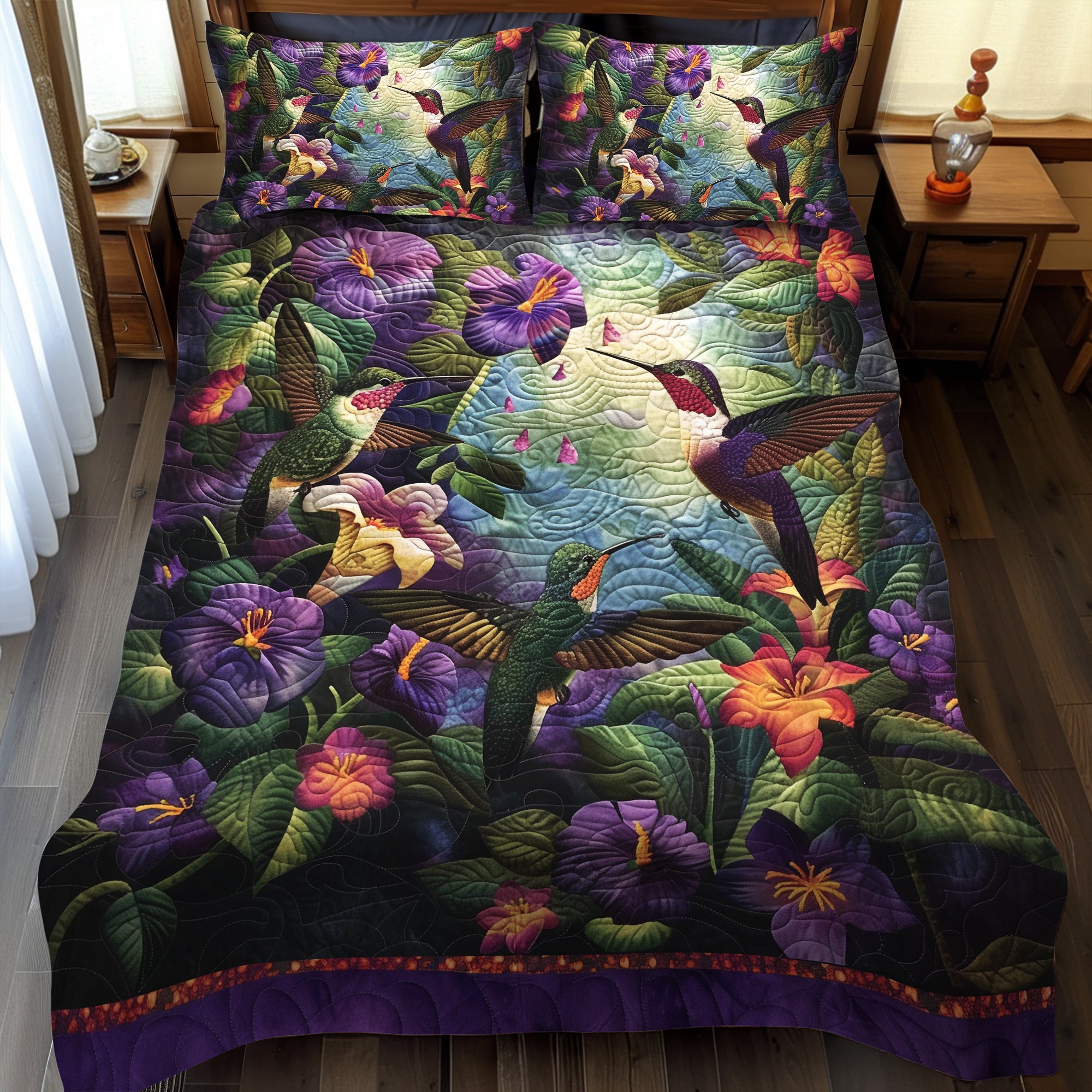 Hummingbird Garden 3-Piece Quilted Bedding Set NCU0TH918 – Vantique