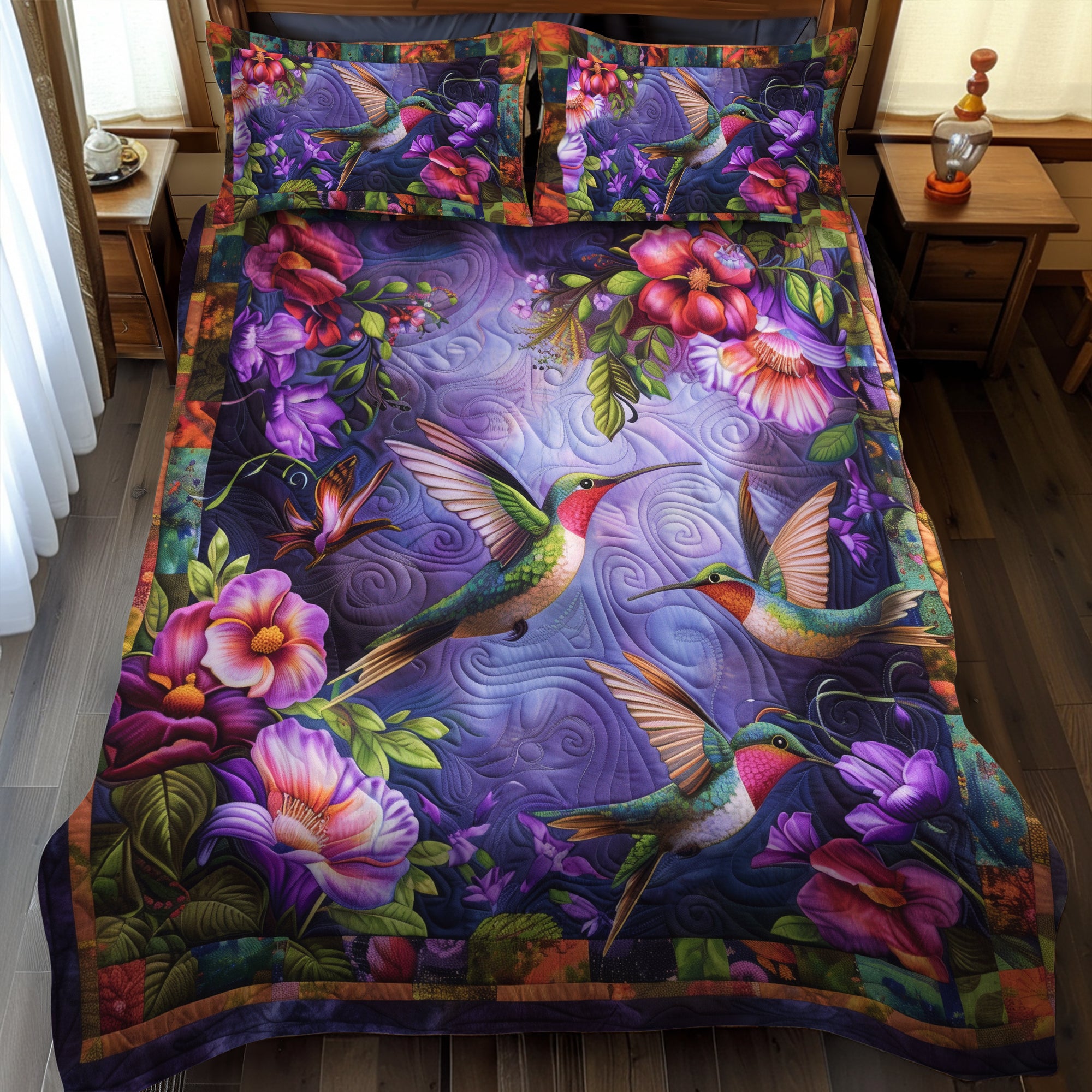 Hummingbird Haven 3-Piece Quilted Bedding Set NCU0TH917 – Vantique