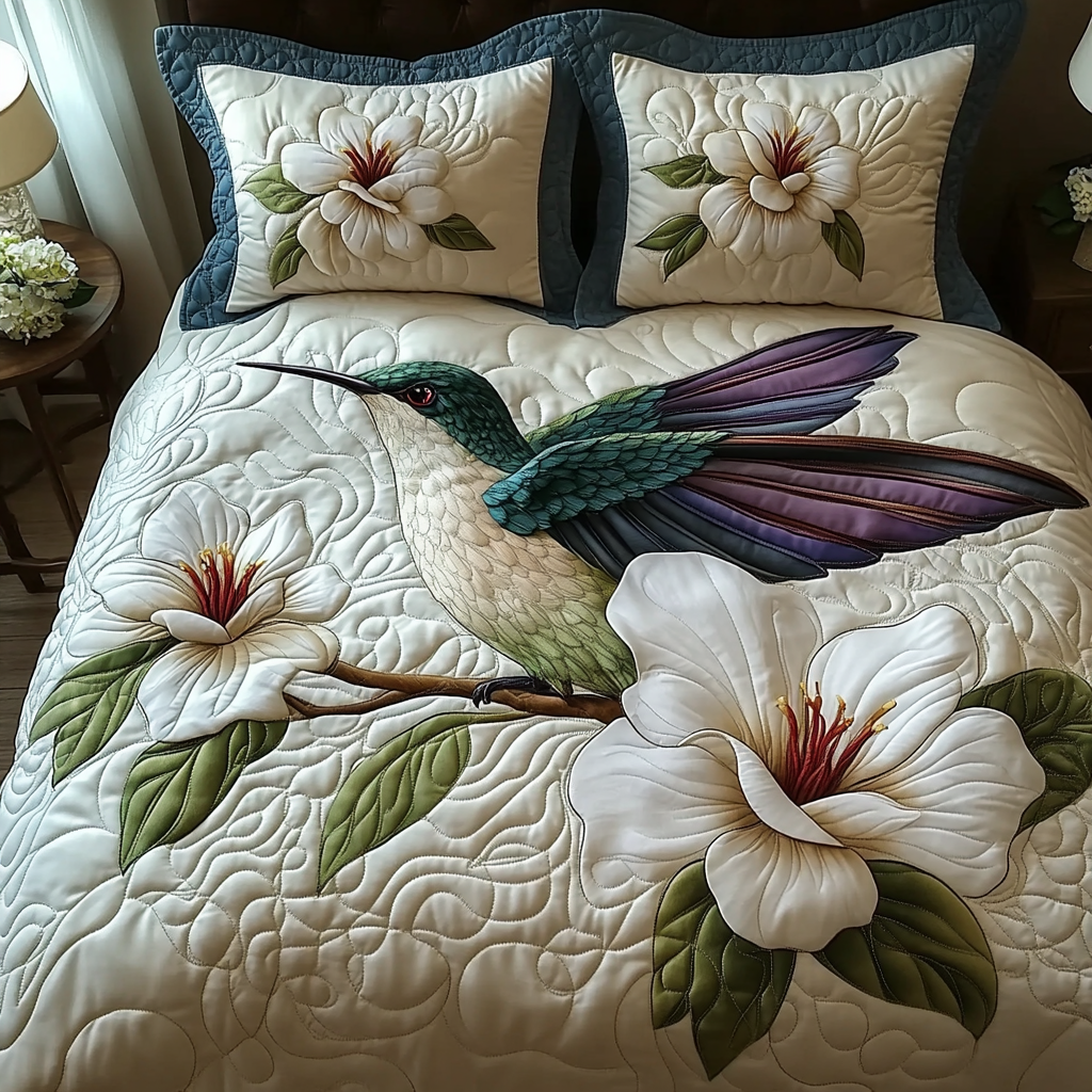 Hummingbird Bloom 3-Piece Quilted Bedding Set NCU0DV5978 – Vantique