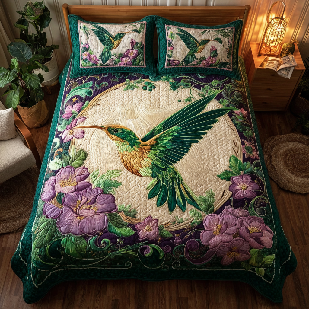 Hummingbird Charm 3-Piece Quilted Bedding Set NCU0DK8526 – Vantique