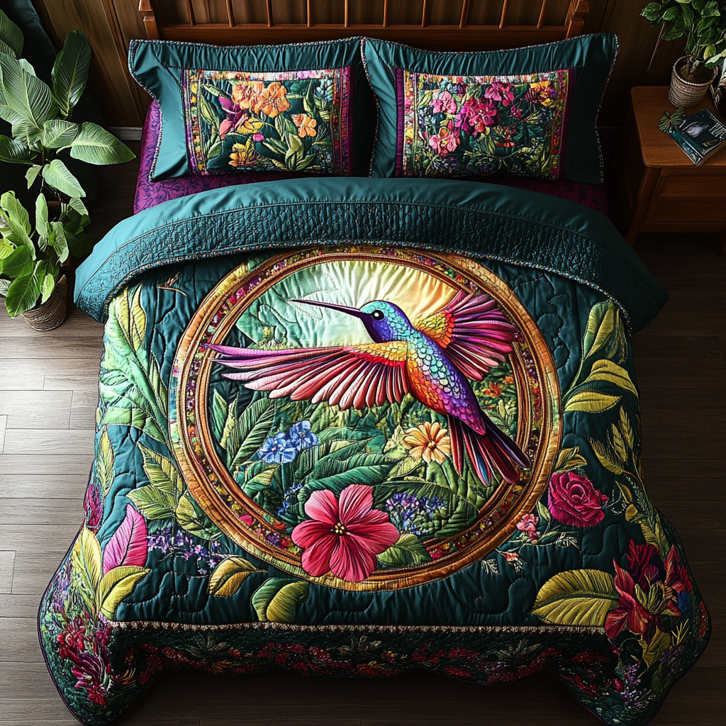 Hummingbird Flight 3-Piece Quilted Bedding Set NCU0DK7387 – Vantique