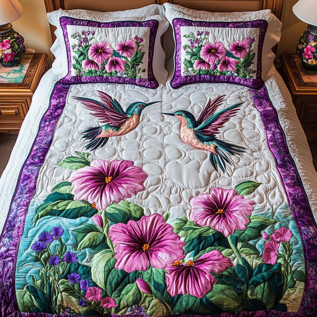 Hummingbird Harmony 3-Piece Quilted Bedding Set NCU0NT2027 – Vantique
