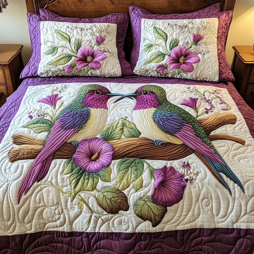 Hummingbird Harmony 3-Piece Quilted Bedding Set NCU0NT6196 – Vantique