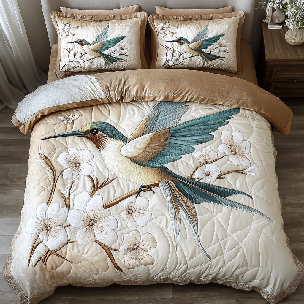Hummingbird Haven 3-Piece Quilted Bedding Set NCU0DK7385 – Vantique