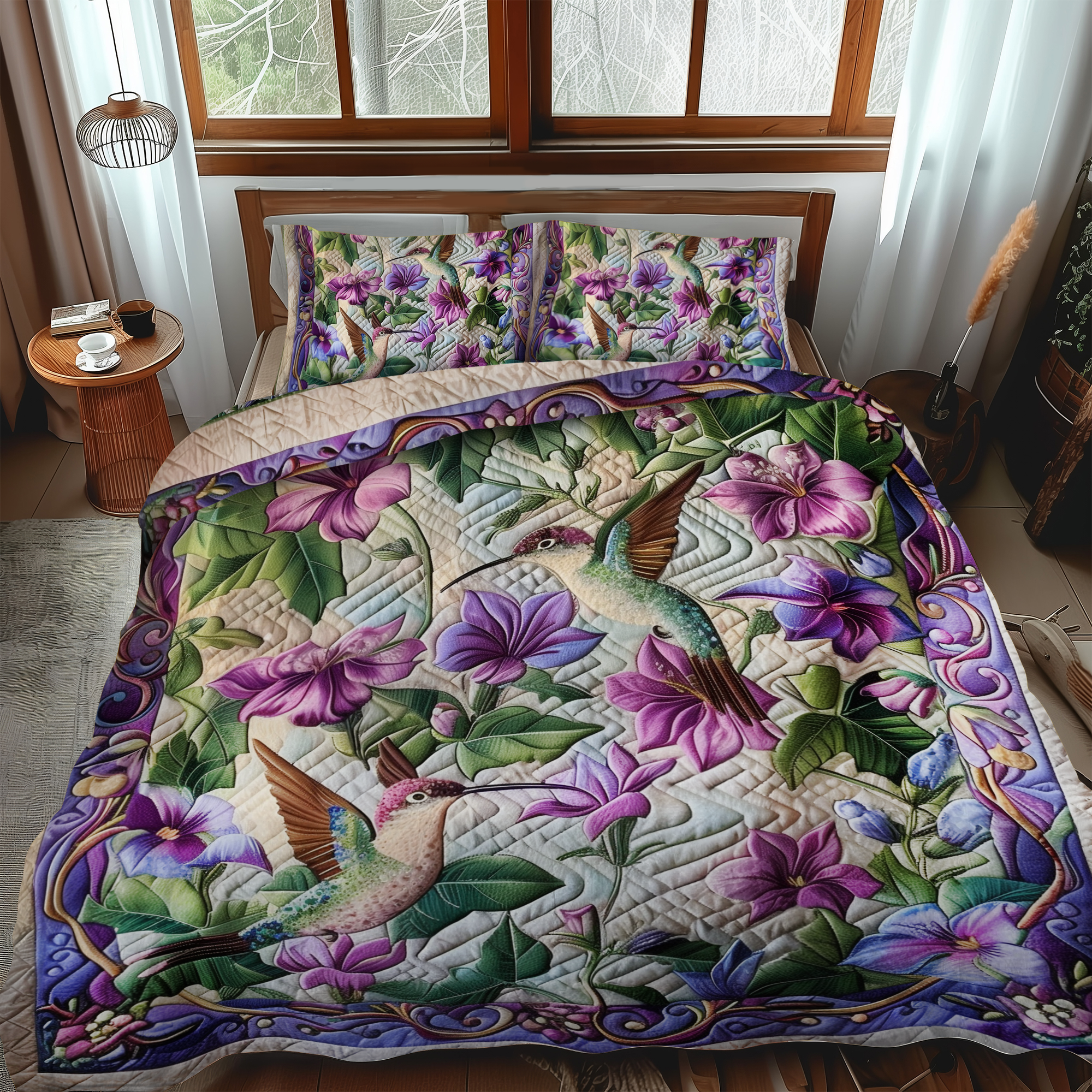 Hummingbird Paradise 3-Piece Quilted Bedding Set NCU0PT022 – Vantique