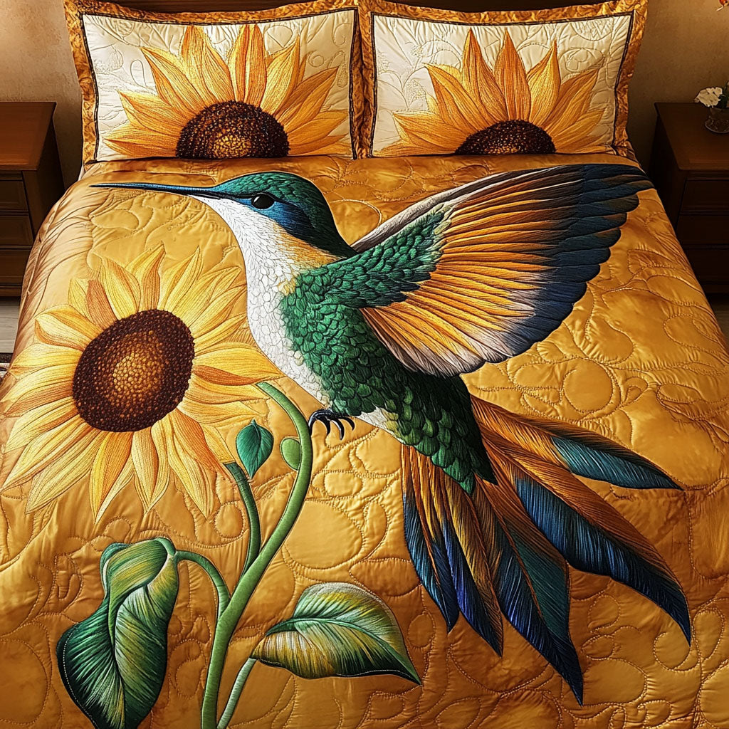Hummingbird Sunflower 3-Piece Quilted Bedding Set NCU0NT3343 – Vantique