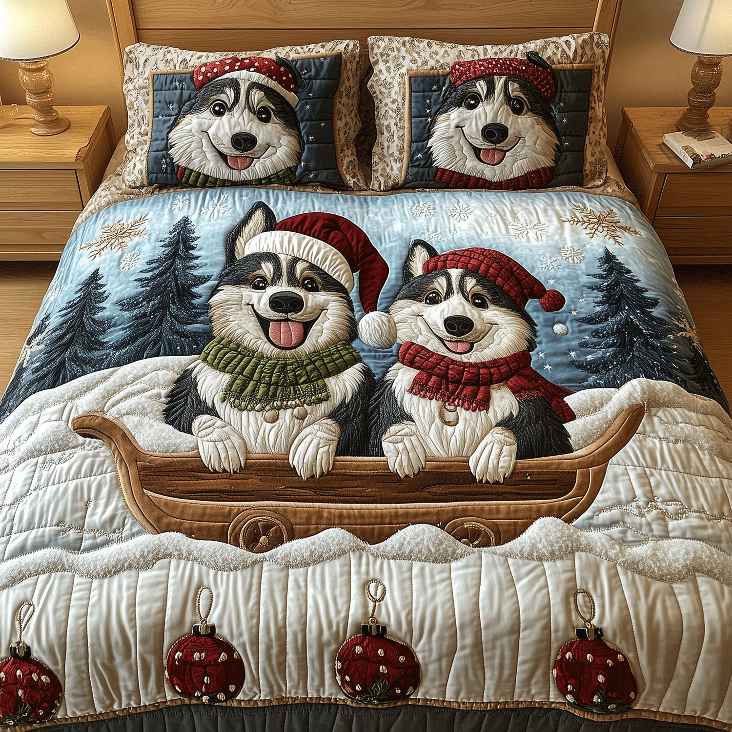 Husky Christmas Magic 3-Piece Quilted Bedding Set NCU0TH2331 – Vantique