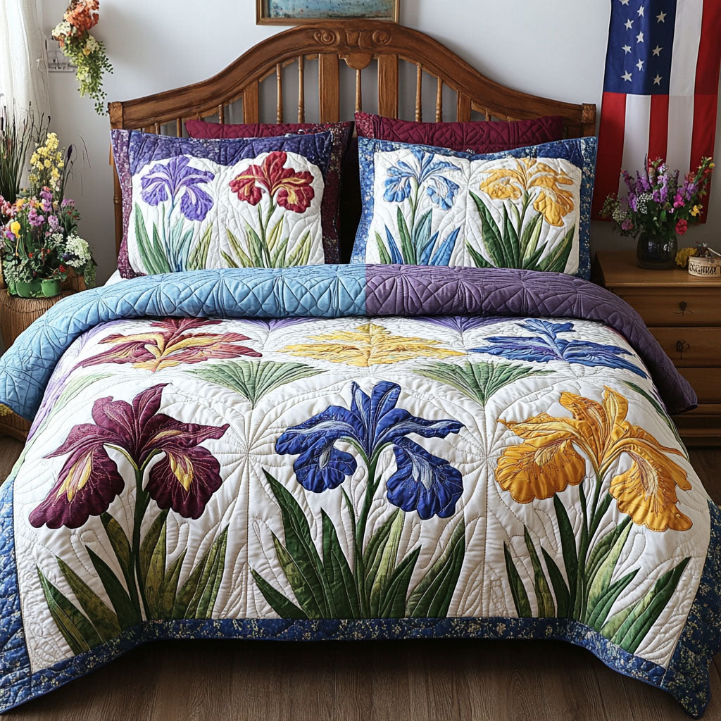 Iris Bloom 3-Piece Quilted Bedding Set NCU0PT6229 – Vantique