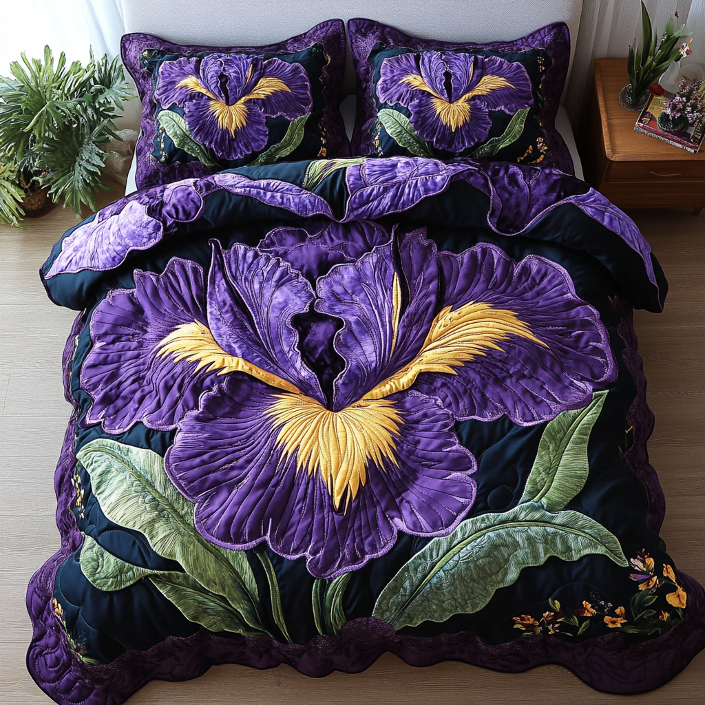 Iris Bloom 3-Piece Quilted Bedding Set NCU0VH4685 – Vantique