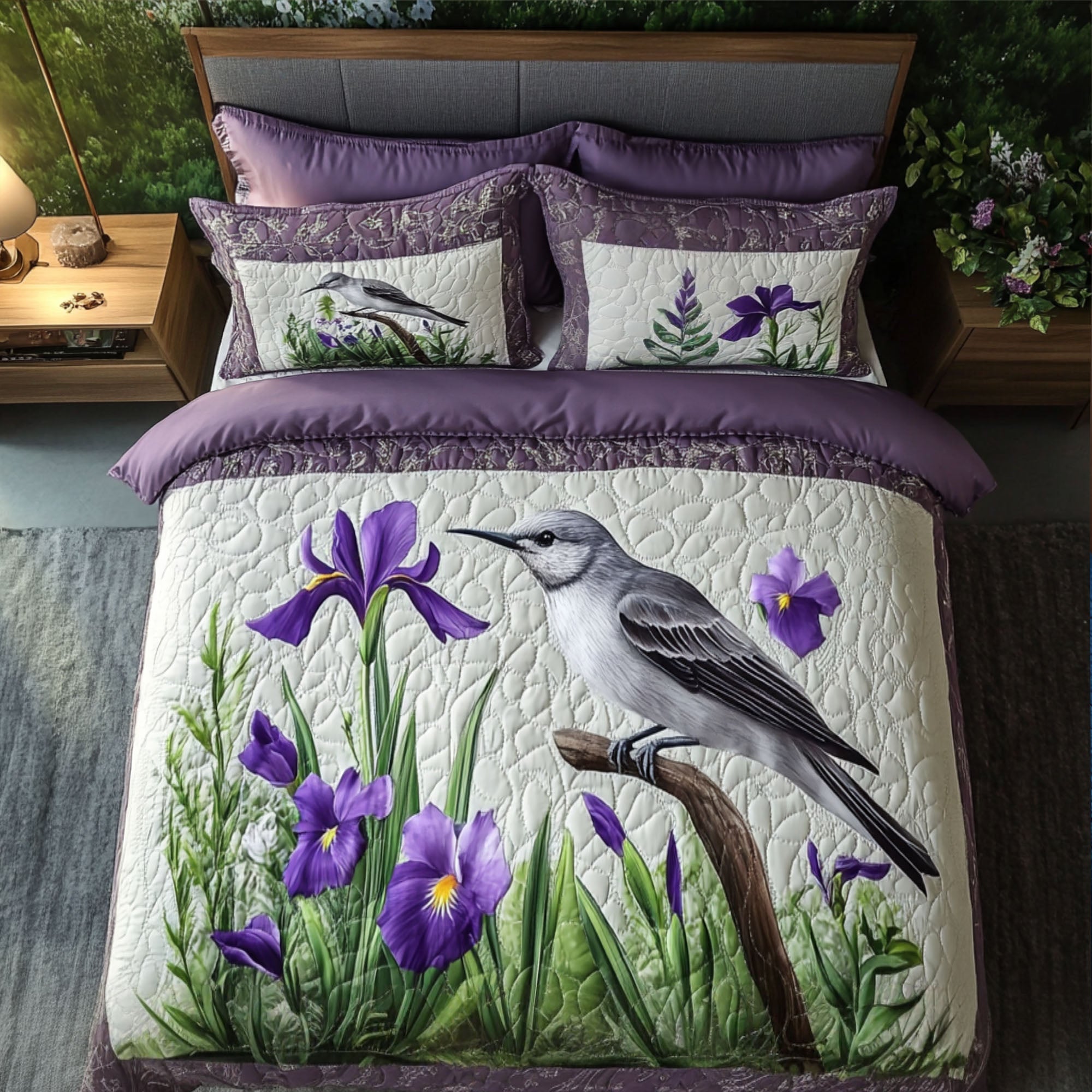 Iris Blossom Harmony 3-Piece Quilted Bedding Set NCU0PT6249 – Vantique