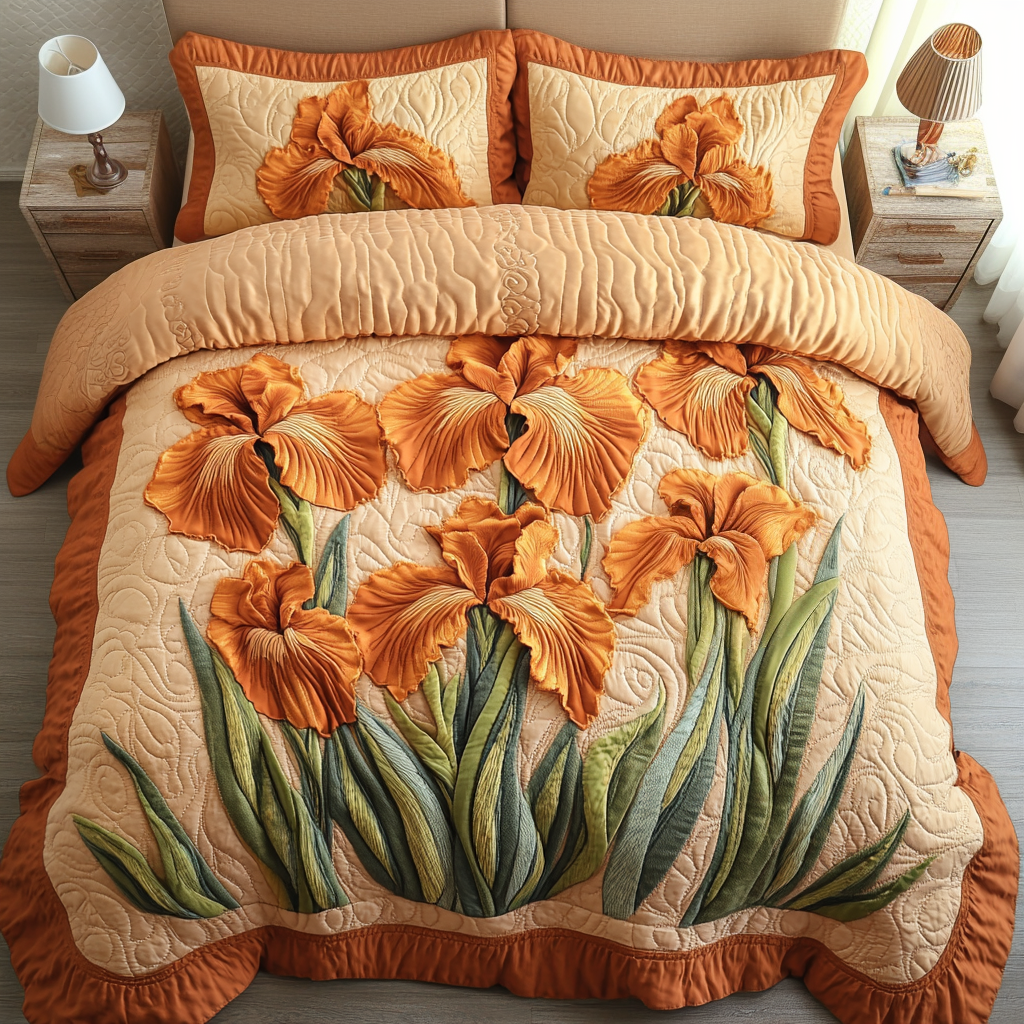 Iris Charm 3-Piece Quilted Bedding Set NCU0VH4691 – Vantique