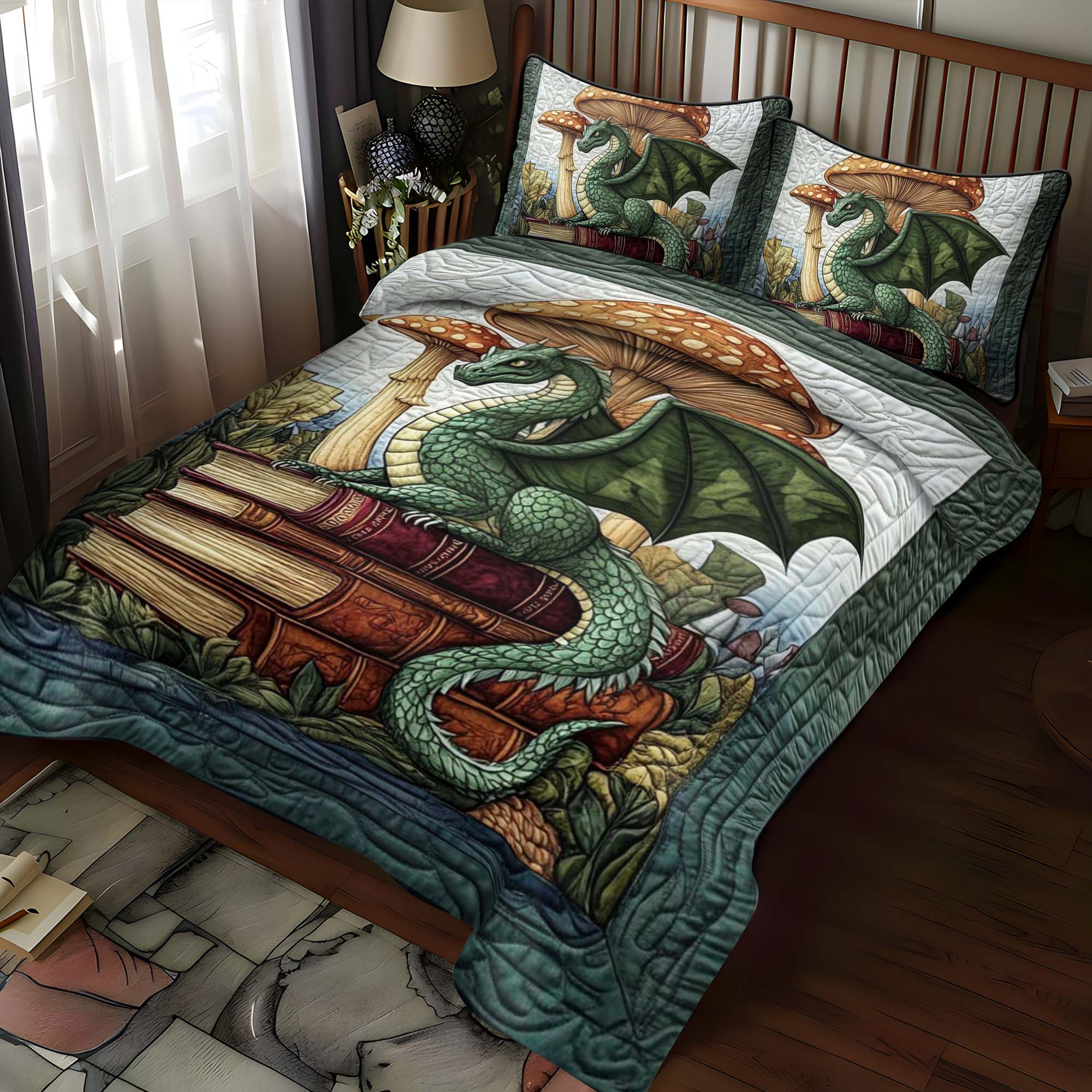 Jade Serpent 3-Piece Quilted Bedding Set NCU0NT917 – Vantique