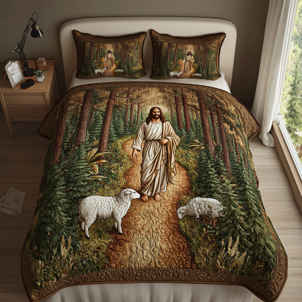 Jesus Tending Flock 3-Piece Quilted Bedding Set NCU0DV6243 – Vantique