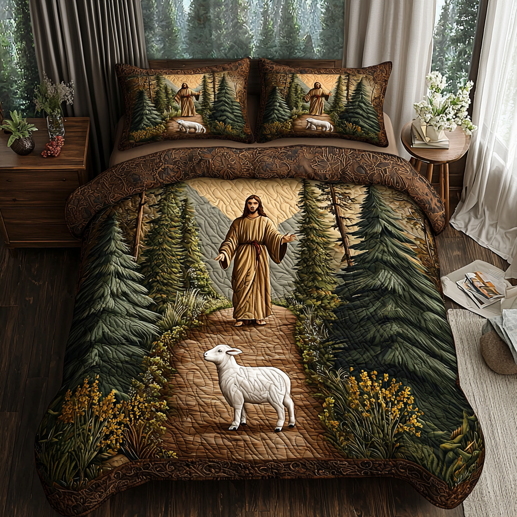 Jesus in the Forest 3-Piece Quilted Bedding Set NCU0DV6236 – Vantique