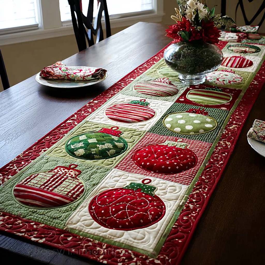 Joyful Baubles Quilted Table Runner NCU0NT9988 – Vantique