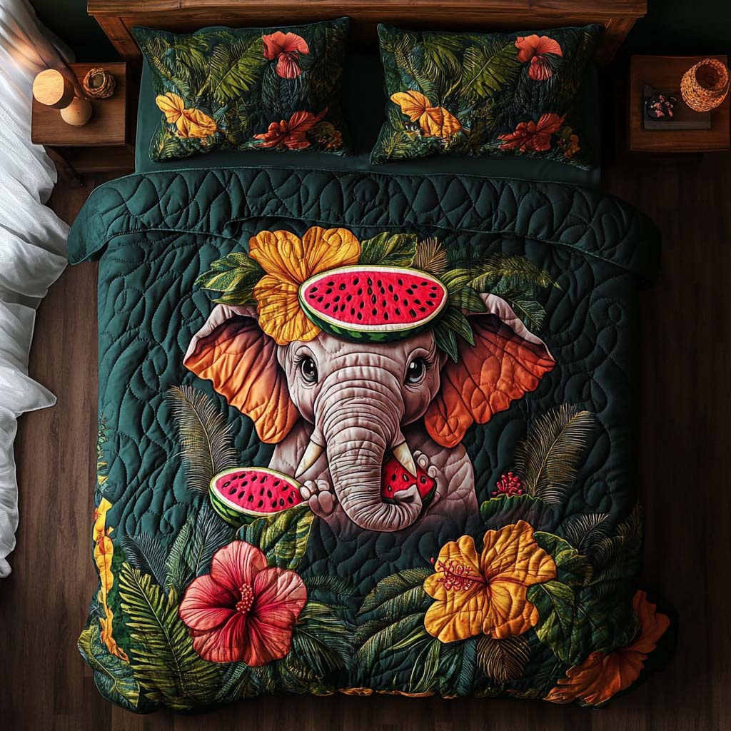 Jungle Elephant Dance 3-Piece Quilted Bedding Set NCU0NT8311 – Vantique