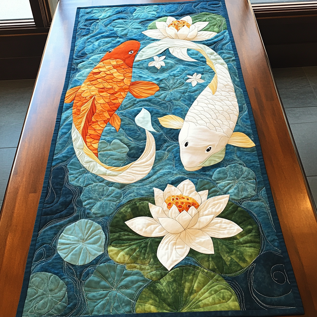 Koi Swim Quilted Table Runner NCU0DK7523 – Vantique