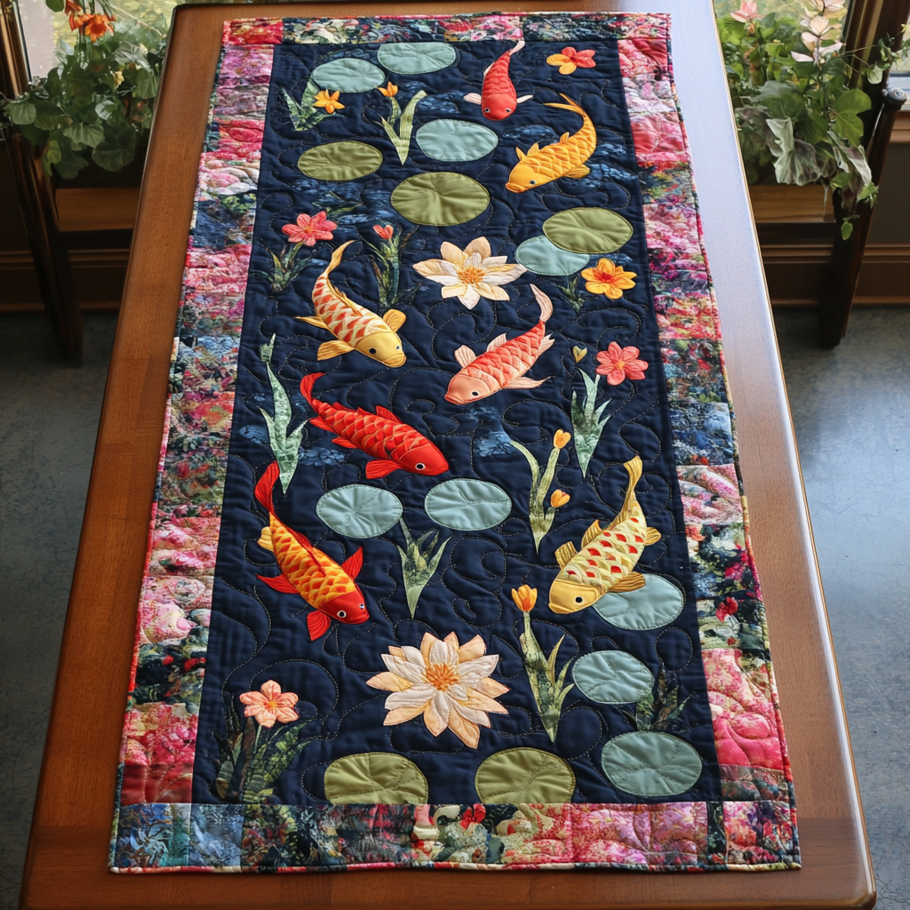 Koi Waters Quilted Table Runner NCU0DK7520 – Vantique