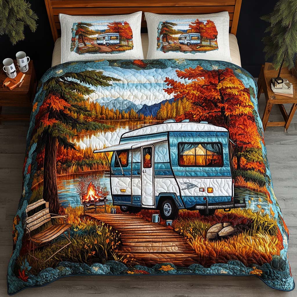 Lakeside Campfire Camper 3-Piece Quilted Bedding Set NCU0NT8661 – Vantique
