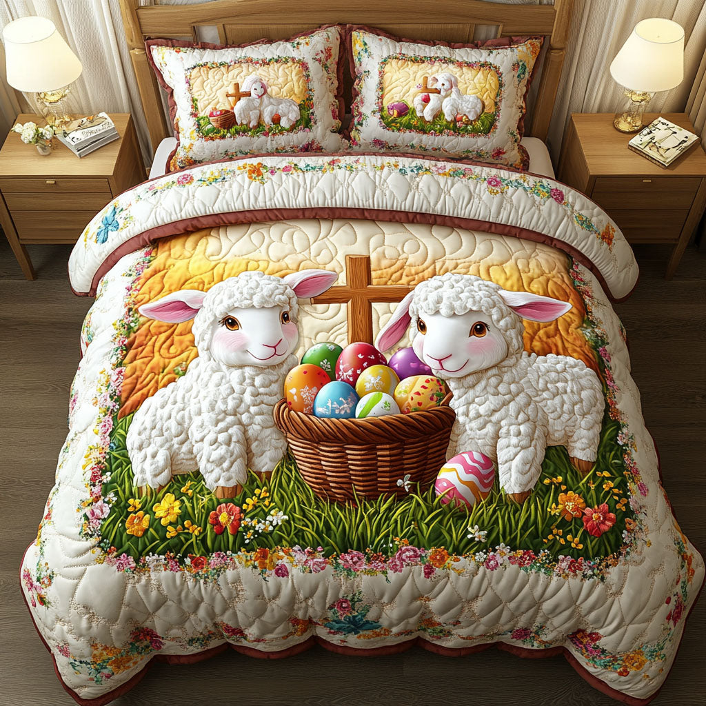 Lambs of Easter Joy 3-Piece Quilted Bedding Set NCU0NT2898 – Vantique