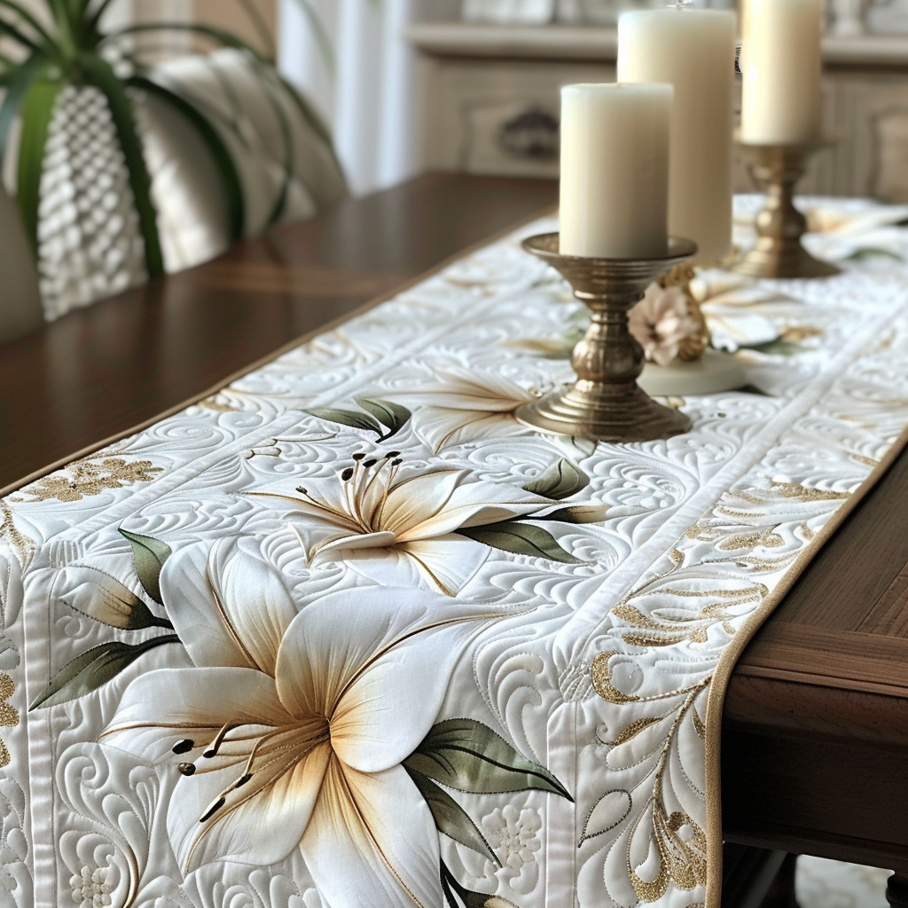 Lilies Charm Quilted Table Runner NCU0DV2136 – Vantique