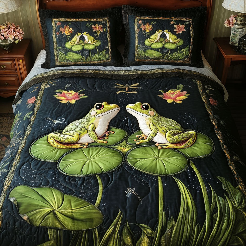 Lily Pad Frogs 3-Piece Quilted Bedding Set NCU0NT3142 – Vantique
