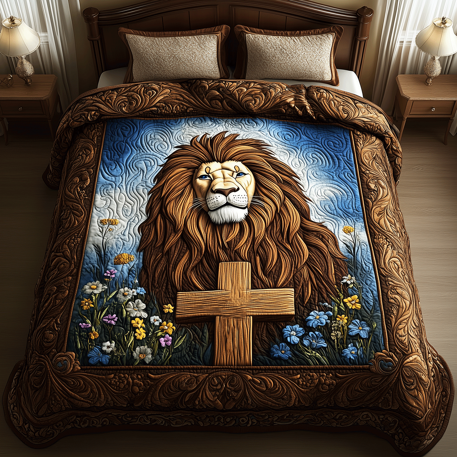 Lion Cross Legacy 3-Piece Quilted Bedding Set NCU0TH2405 – Vantique
