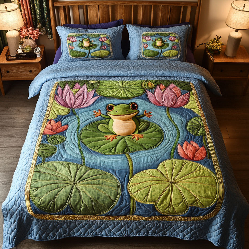 Lotus Joy Frog 3-Piece Quilted Bedding Set NCU0NT3143 – Vantique