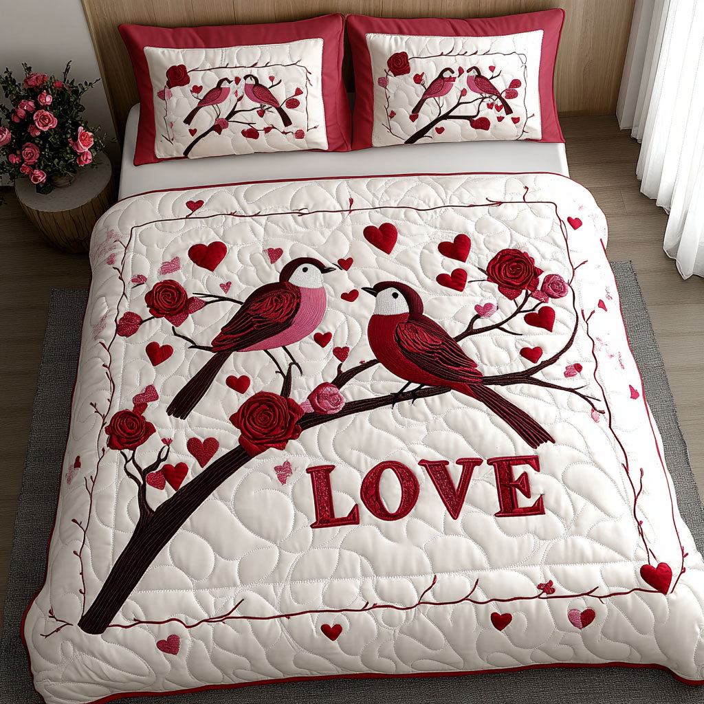 Lovebirds Forever 3-Piece Quilted Bedding Set NCU0PT2908 – Vantique