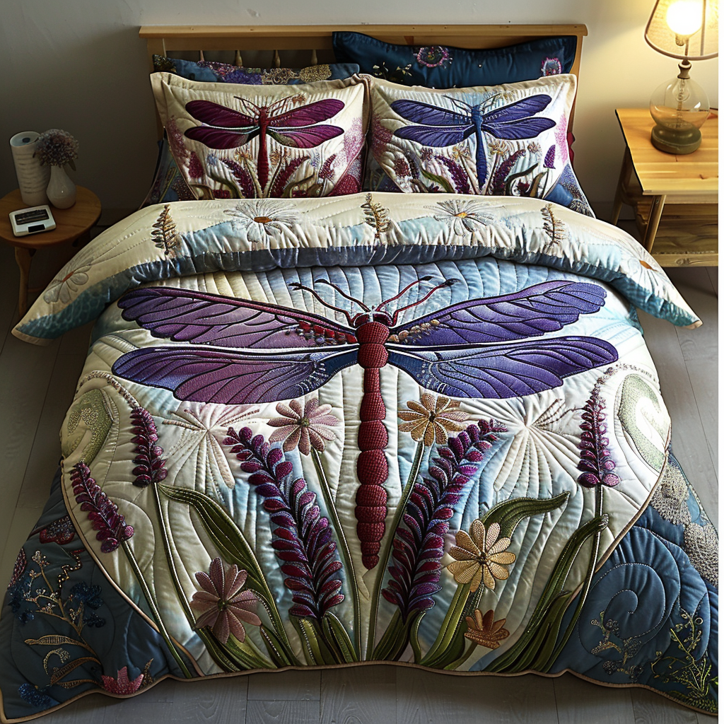Lovely Dragonfly 3-Piece Quilted Bedding Set NCU0DK10730 – Vantique