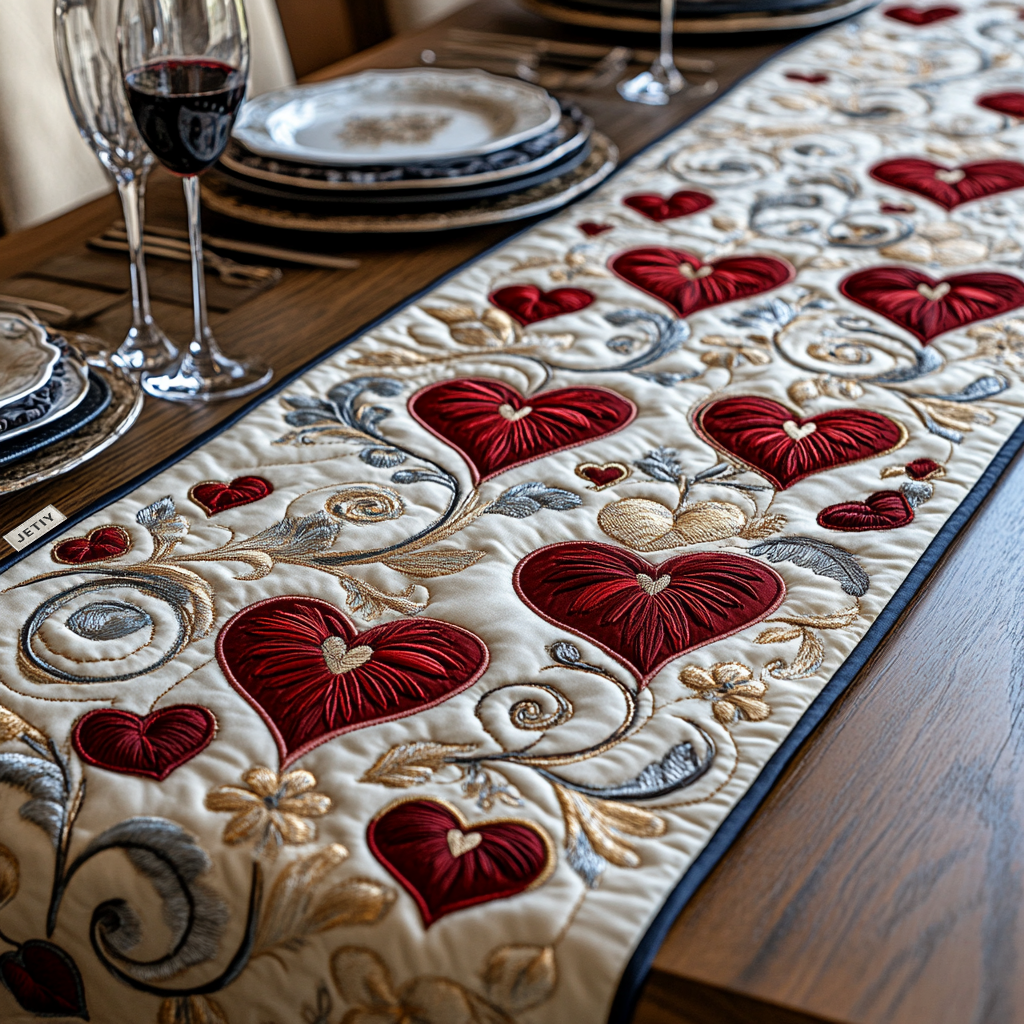 Hearts Quilted Table Runner NCU0VT99 – Vantique