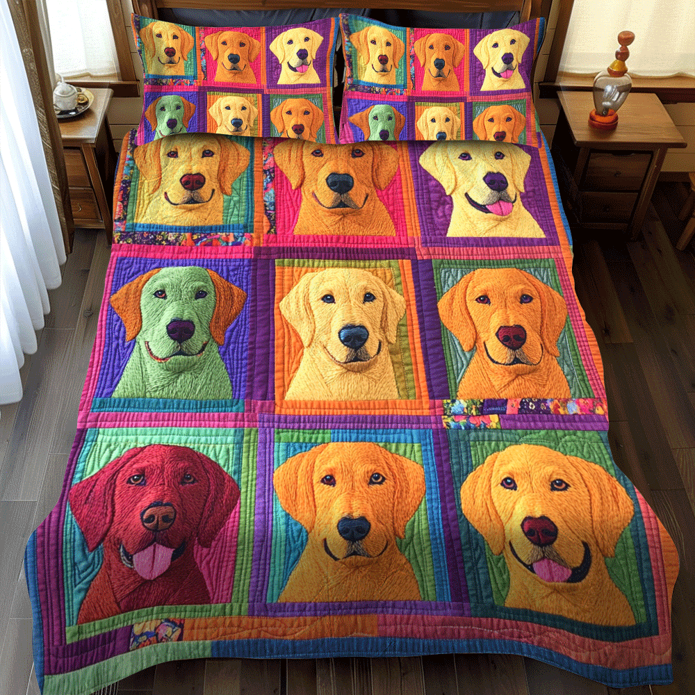 Loving Floral Labrador 3-Piece Quilted Bedding Set NCU0PD547 – Vantique