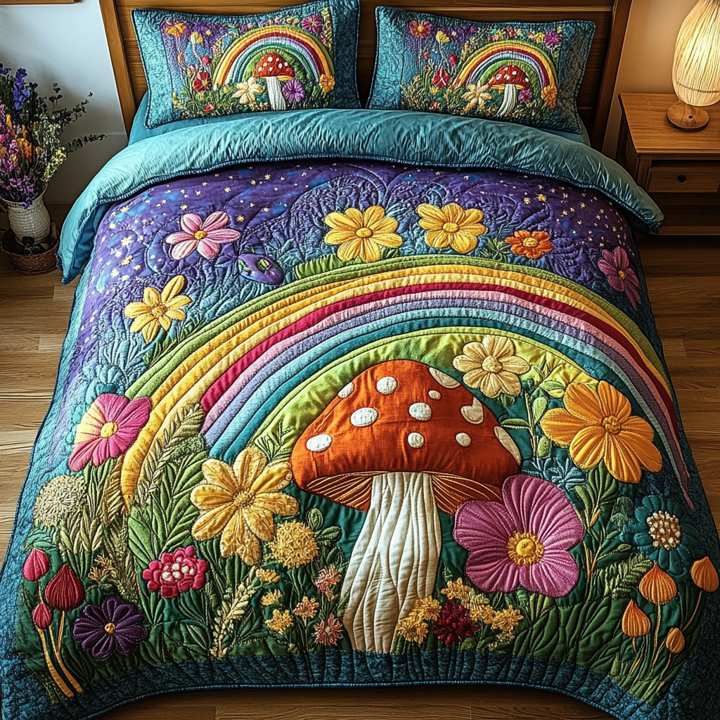 Magic Shrooms 3-Piece Quilted Bedding Set NCU0VH2596 – Vantique