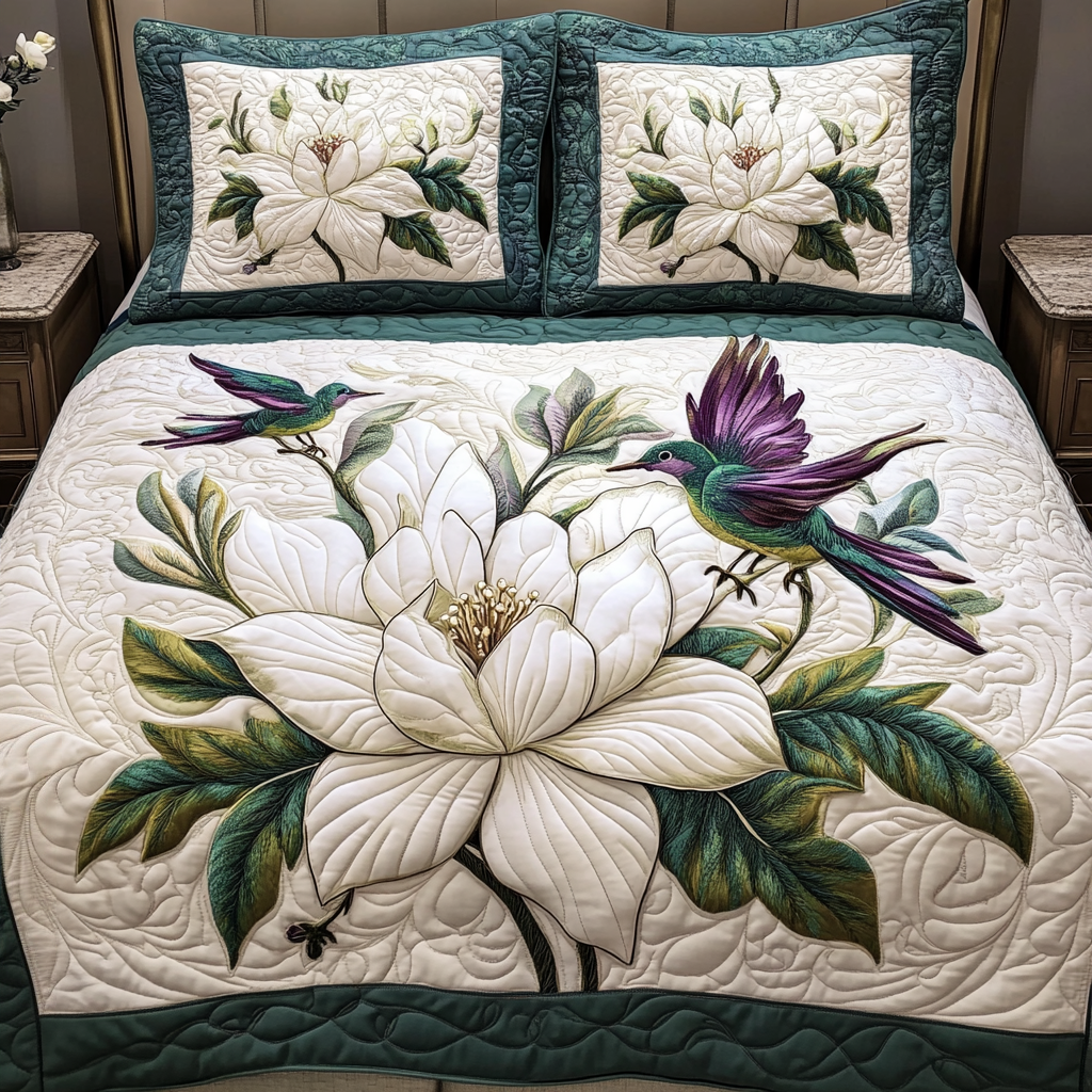 Magnolia Bliss 3-Piece Quilted Bedding Set NCU0VH2790 – Vantique
