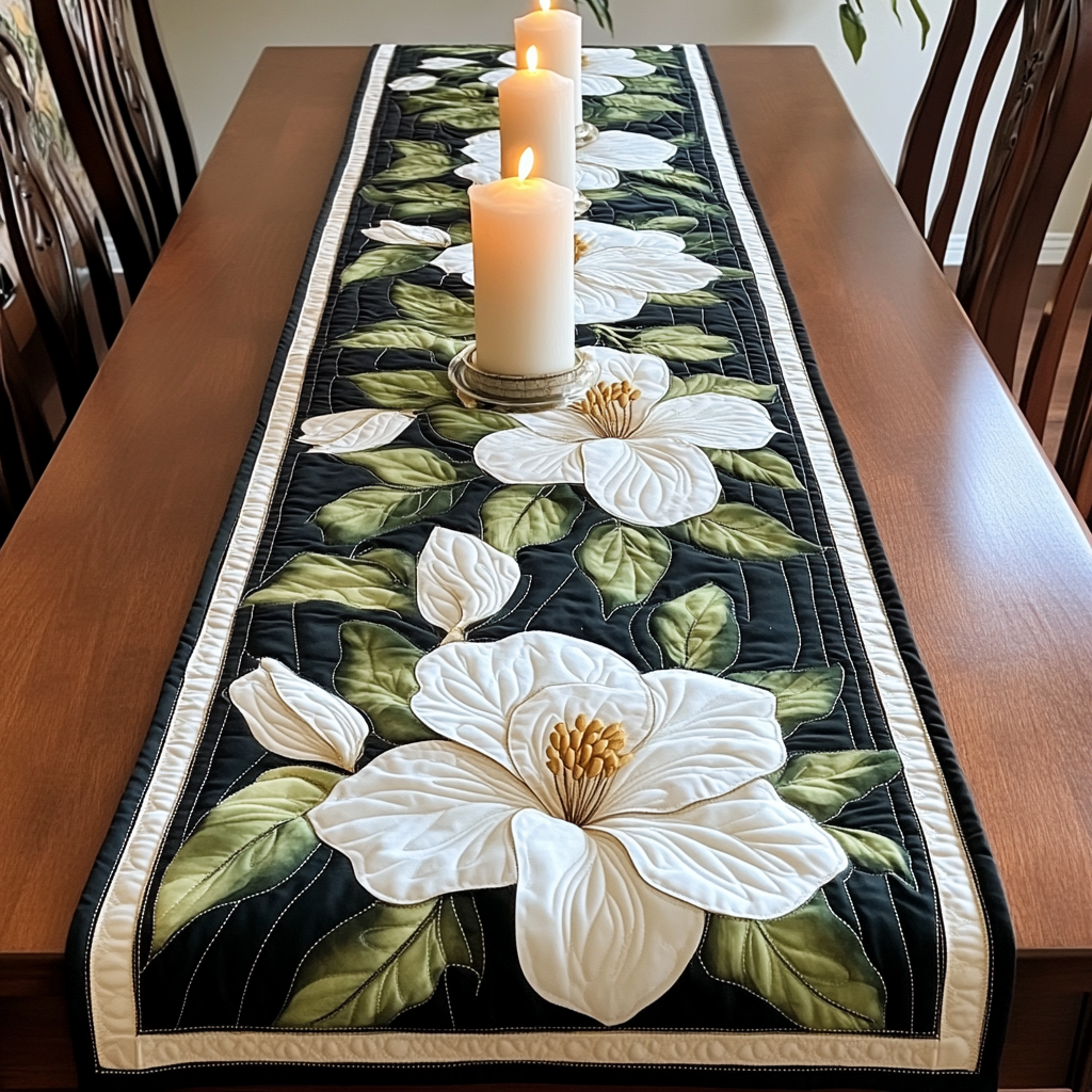 Magnolia Bloom Quilted Table Runner NCU0VH2996 – Vantique
